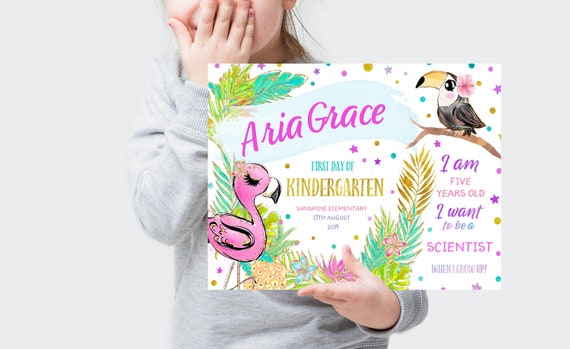 First Day of Kindergarten Sign Flamingo First Day of | Etsy