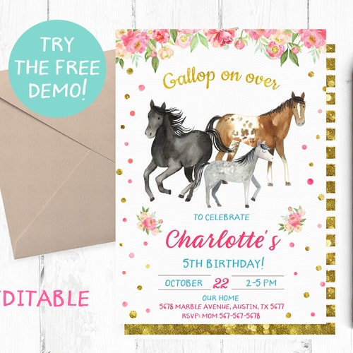 Pony Editable Birthday Invitation Pony Party Invite - Etsy