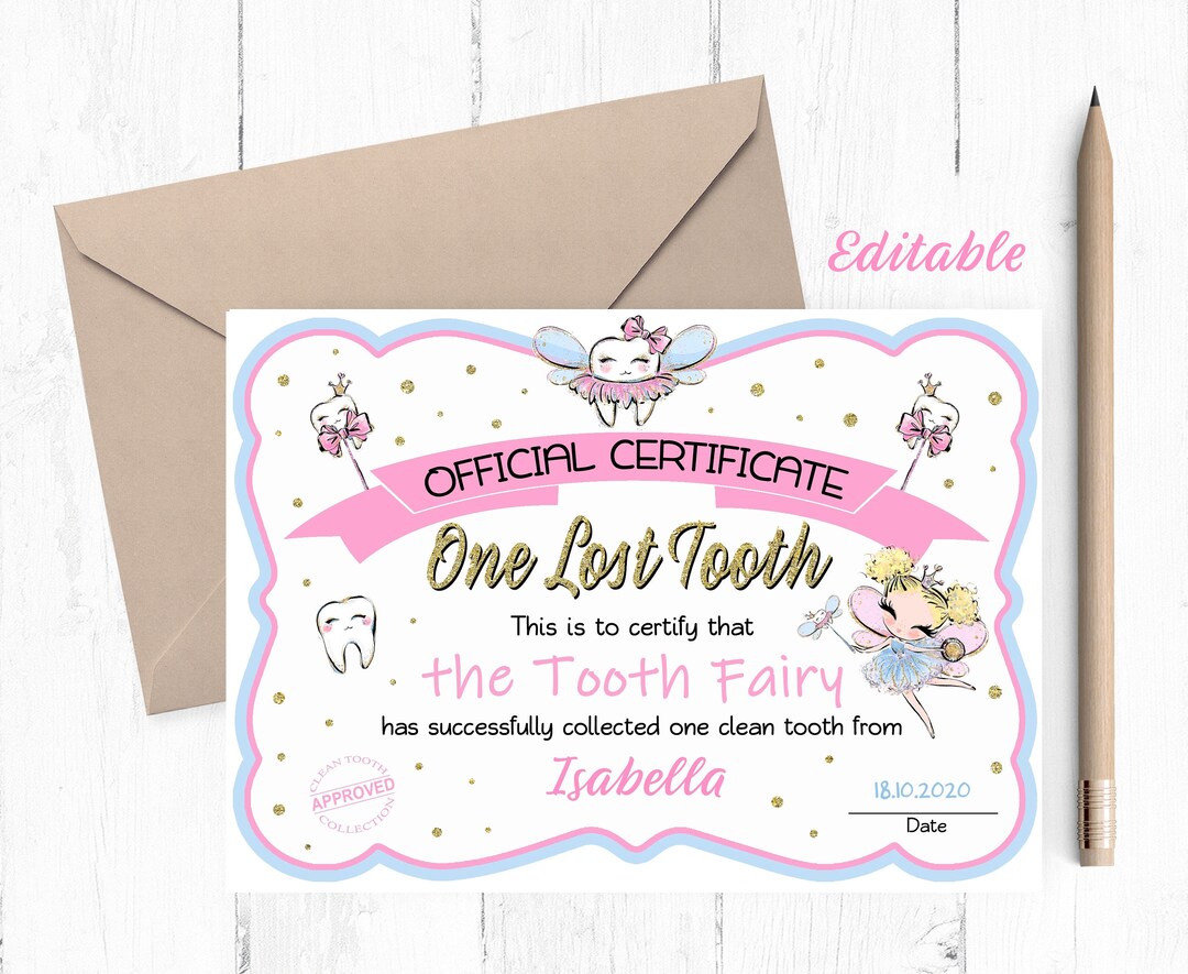 EDITABLE Blonde Tooth Fairy Certificate, Tooth Fairy Certificate ...