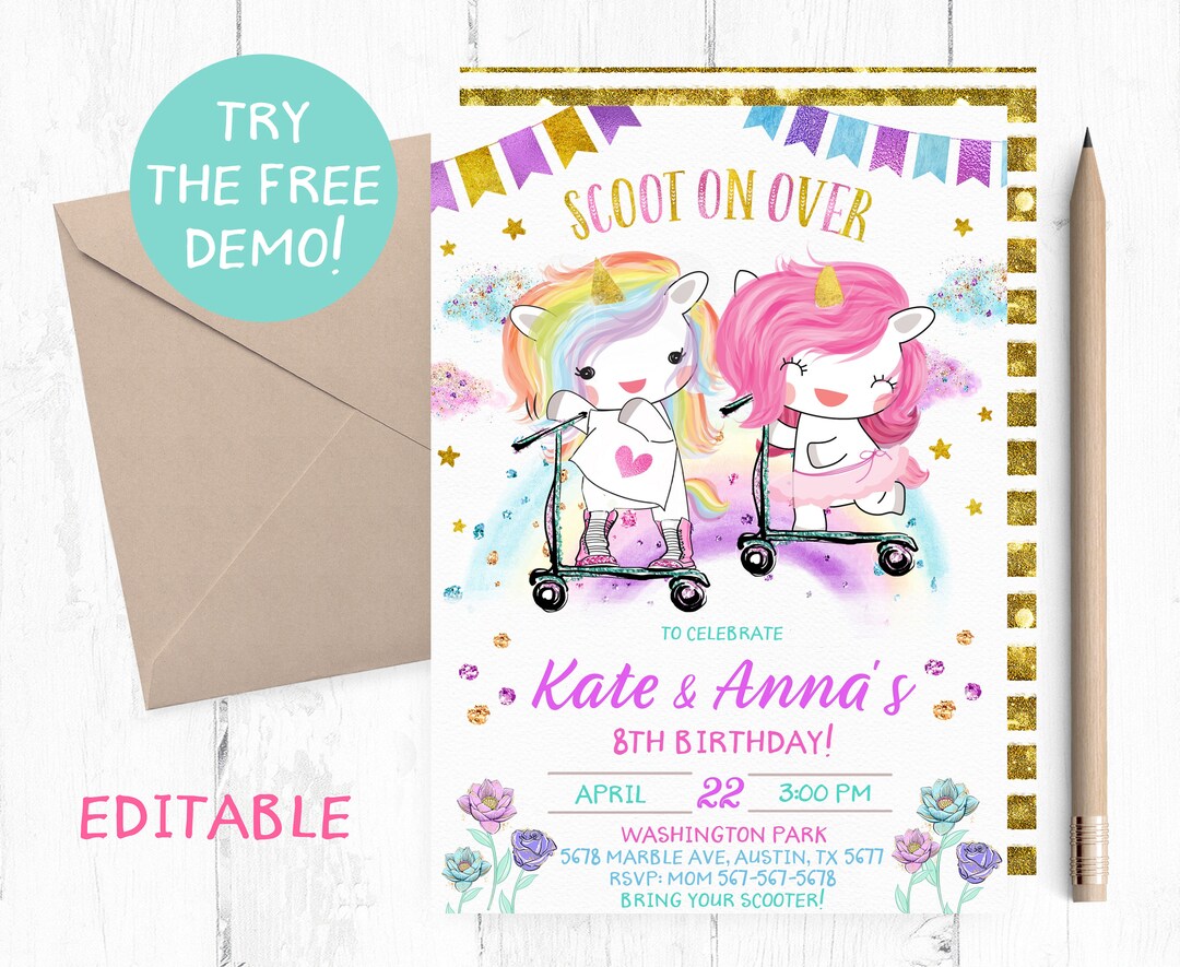 Editable Joint Scooter Invitation, Joint Park Birthday Party Invitation ...