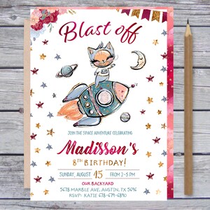 Girl Space Invitation Outer Space Invitations Girl Rocket | Etsy