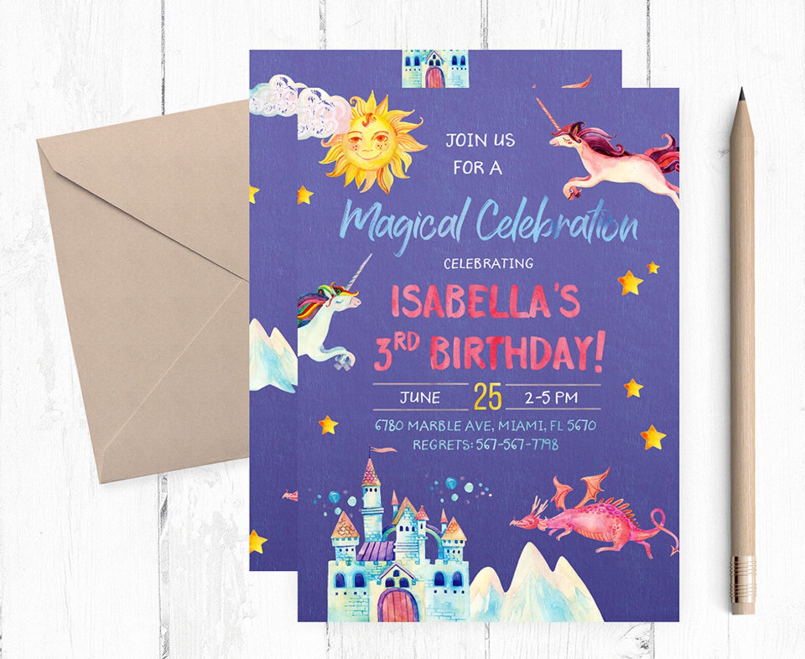Magical Birthday Invitation Unicorns and Dragons Invitations | Etsy