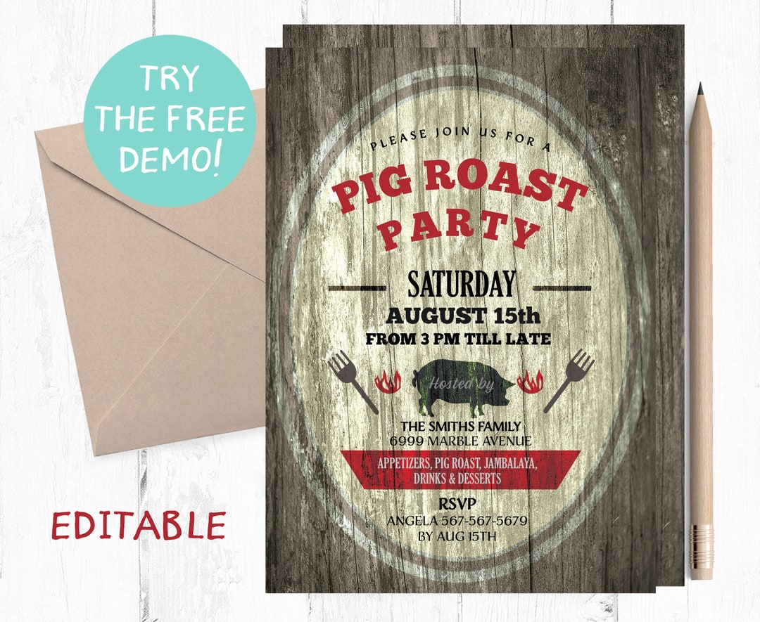 Pig Roast Invitation, Pig Roast Invitations, Pig Roast Invites, Pig ...