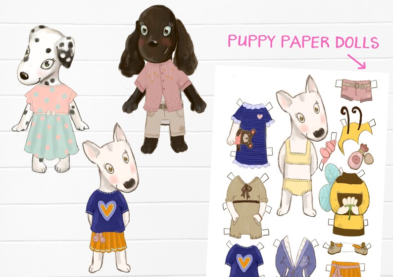 Puppy Paper Dolls Printable, Puppy Party Favors, Puppy Birthday Party ...