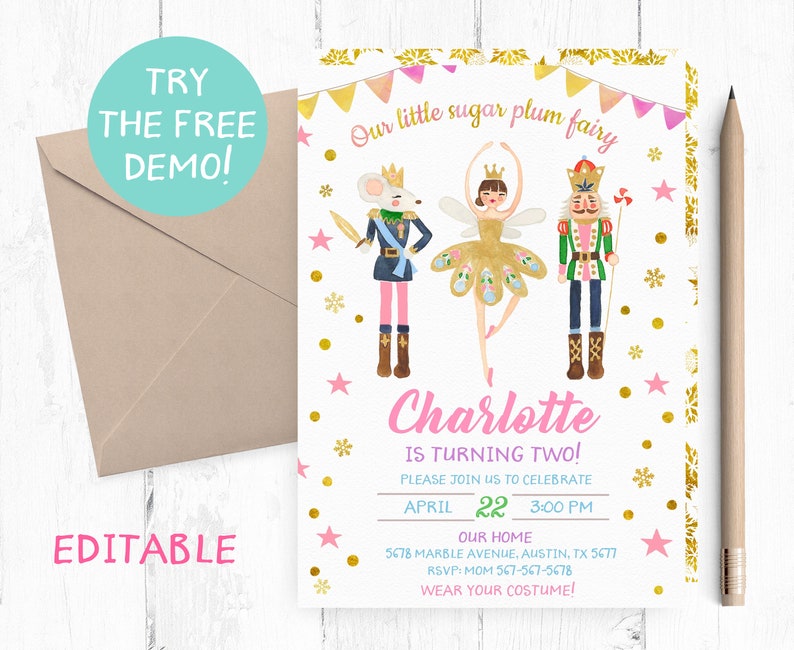 Editable Nutcracker Invitation, Pastel Nutcracker Invitation, Nutcracker Girl Birthday Party ...