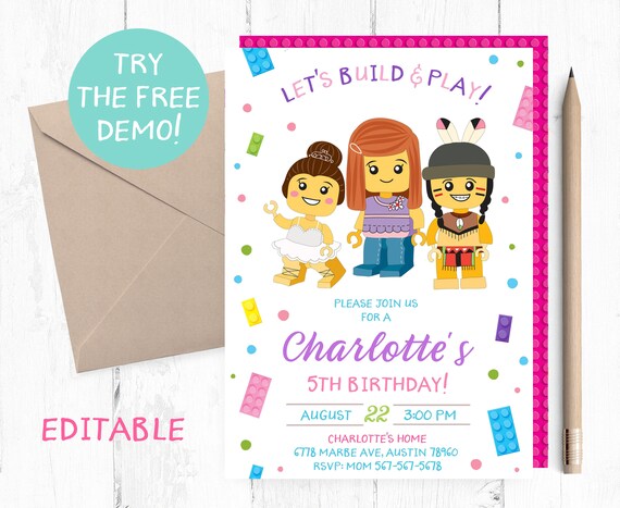 Building Block Party Invitations Building Block Invitation | Etsy