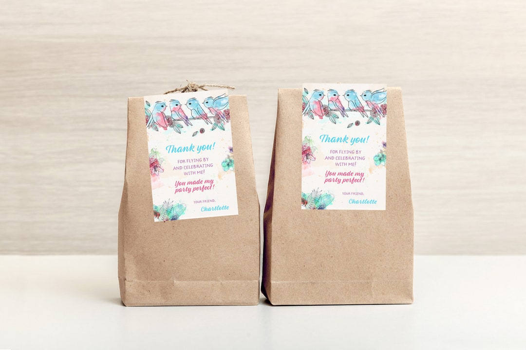 Editable Birds Thank You Card, Bird Favor Tags, Bird Favor Labels ...