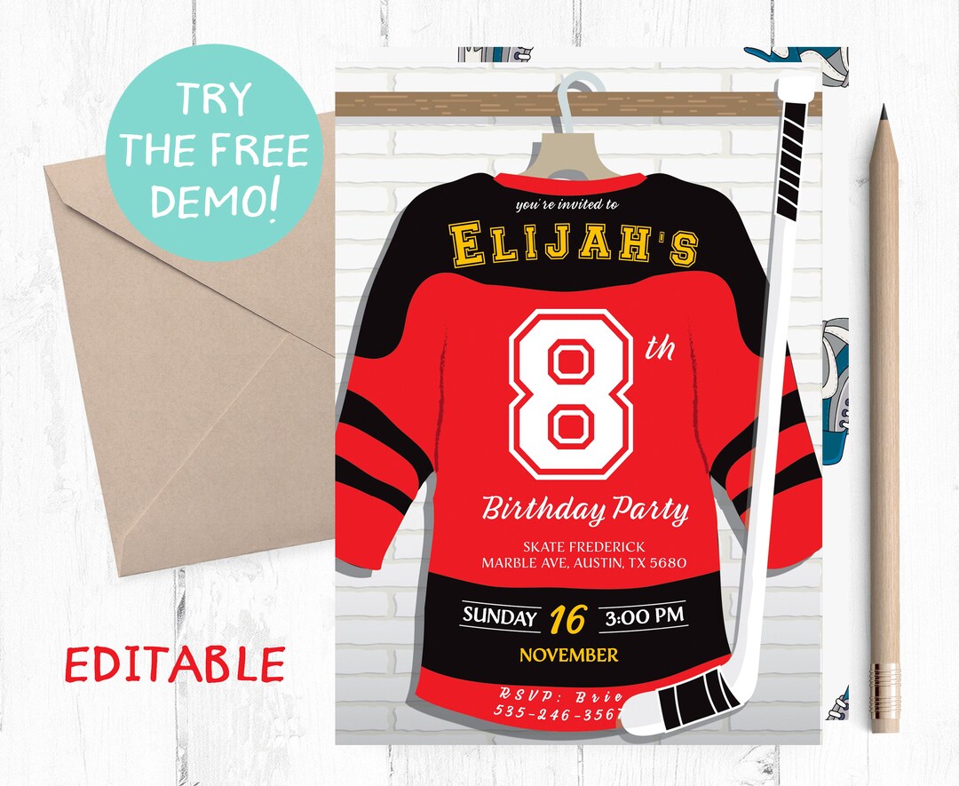 Editable Hockey Jersey Party Invitation (5x7 Inches, PDF) - Etsy