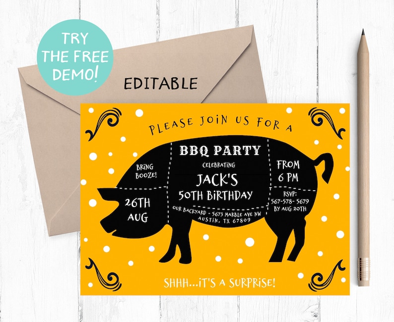 Editable Hog Roast Invitation Pig Roast Party Invitation BBQ | Etsy