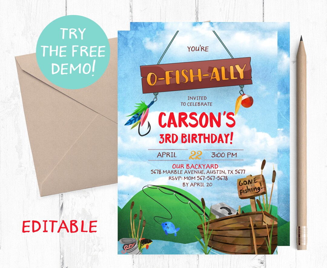 Fishing Birthday Invitation, O-fish-ally Invitation, Gone Fishing ...