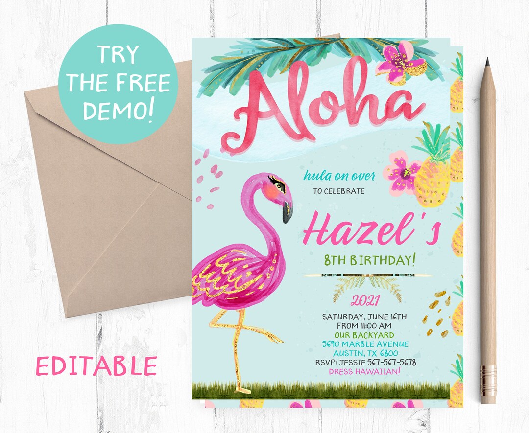 Flamingo Birthday Invitation, Flamingo Pool Party Invitation, Flamingo ...