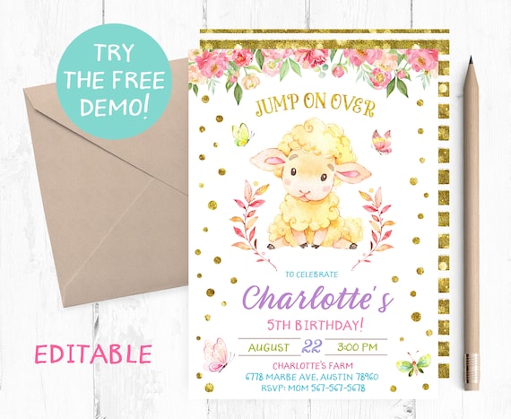 Lamb Birthday Invitations Lamb Birthday Party Invites Lamb | Etsy