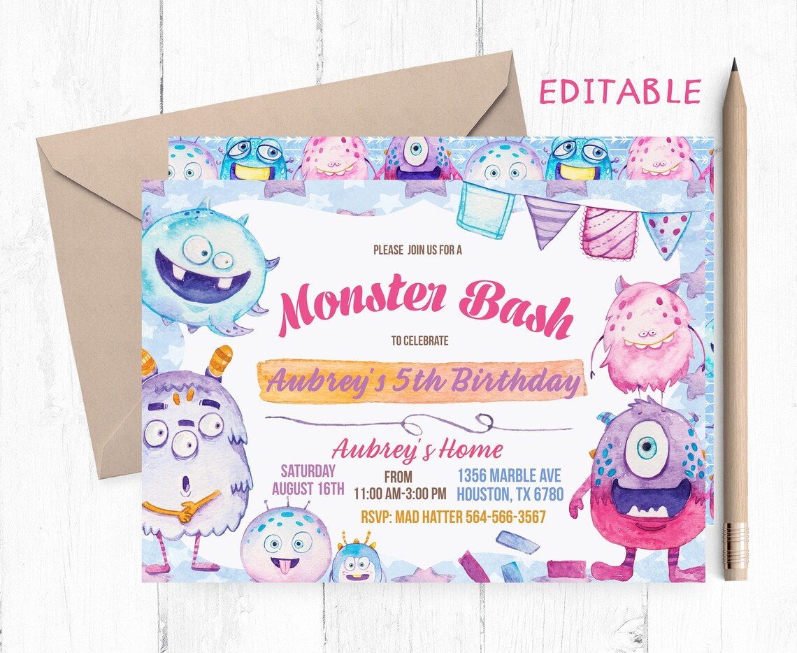 Editable Monsters Bash Invitation, Monsters Bash Editable Template ...