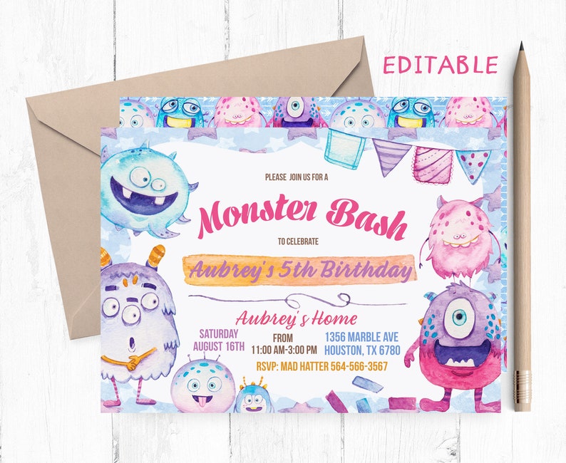 Editable Monsters Bash Invitation Monsters Bash Editable - Etsy