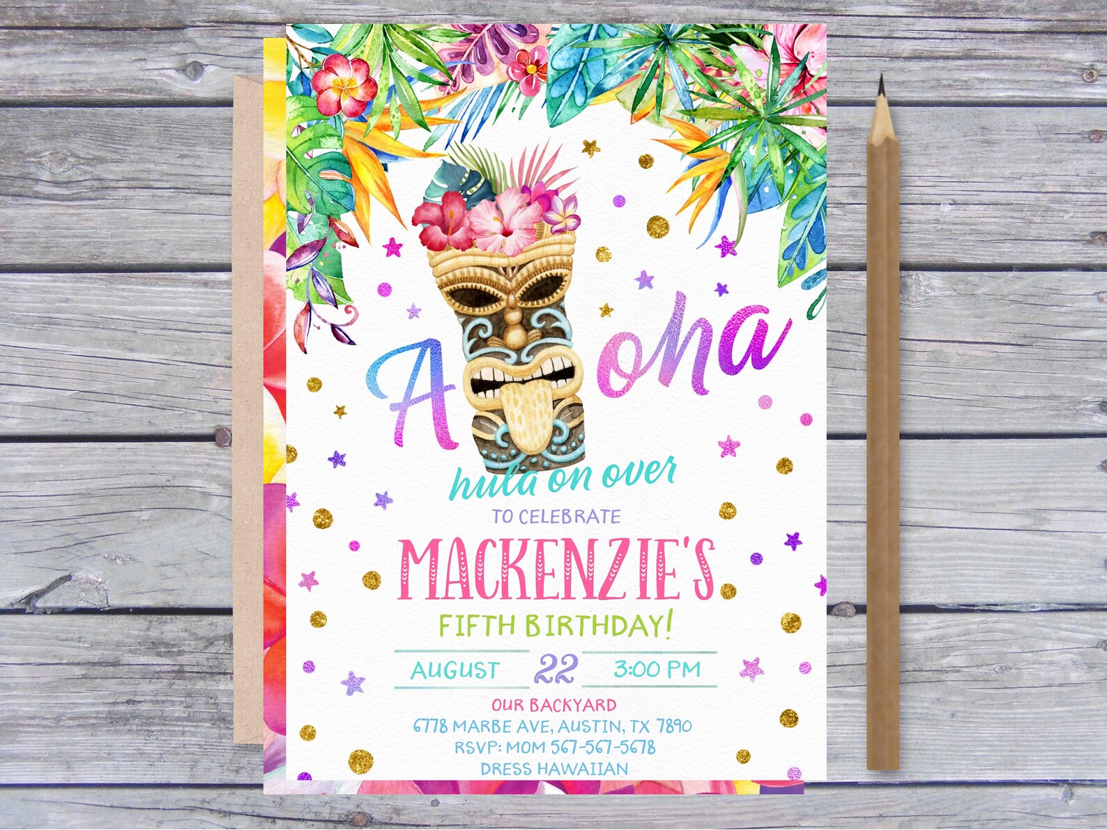 Editable Tiki Invitation, Tiki Editable Template, Aloha Tiki Invites ...