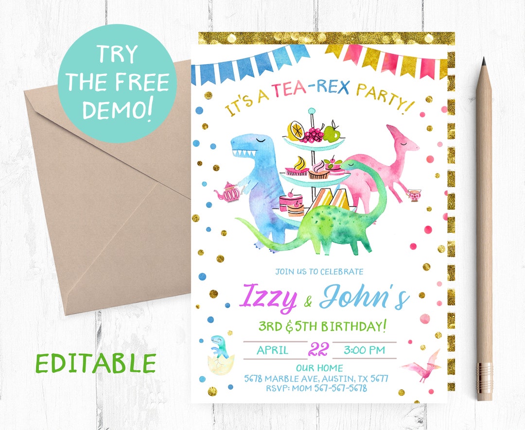 Joint Dinosaur Tea Party, Dinosaurs Tea Party Invitations, Joint Tea ...