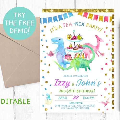 Joint Dinosaur Tea Party Dinosaurs Tea Party Invitations | Etsy