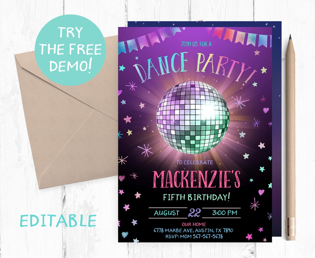Editable Dance Party Invitation, Dancing Invitation Template, Dance ...