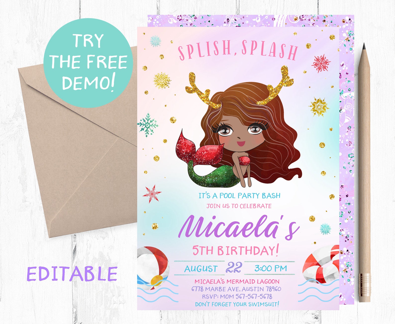 Christmas Pool Party Invitations, Christmas Pool Party Birthday ...