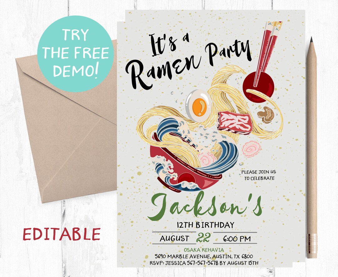 Editable Ramen Birthday Party Invitation Template (5x7in, PDF) - Etsy