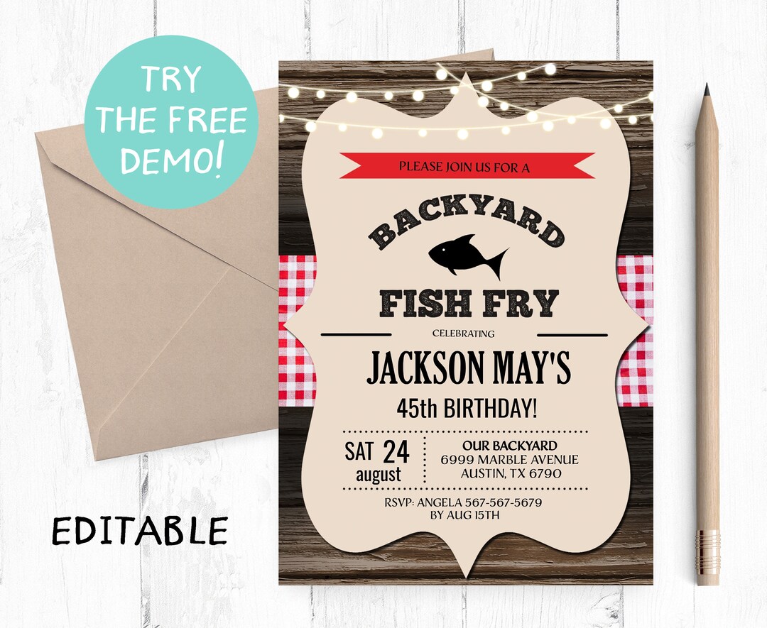 Editable Fish Fry Invitation, Fish Fry Birthday Party Invitation, Fish ...