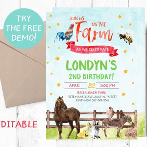 Farm Birthday Invitation, Farm Birthday Party, Farm Invitations, Farm ...