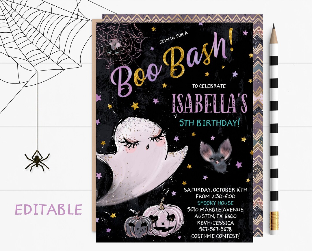 EDITABLE Halloween Invitation, Boo Bash Birthday Invitation, Boo Bash ...