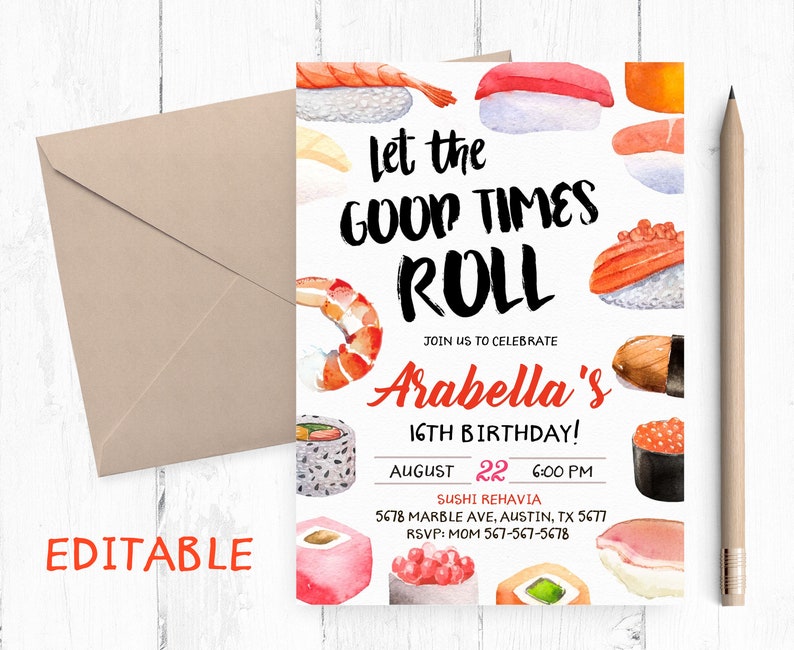 Editable Sushi Invitation Sushi Invitation Template Sushi | Etsy
