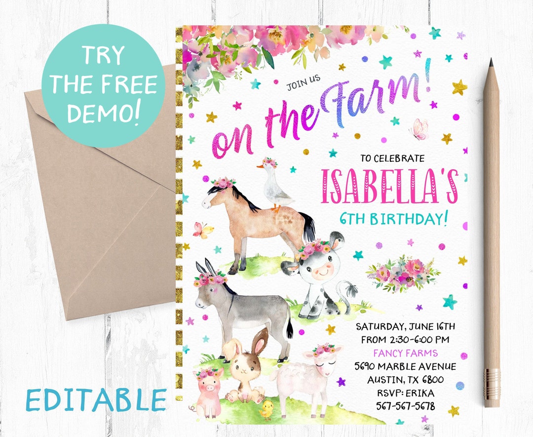 Editable on the Farm Invitation, on the Farm Instant Download, on the ...