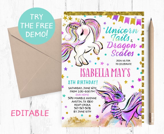 Editable Unicorns and Dragons Template Unicorns and Dragons | Etsy