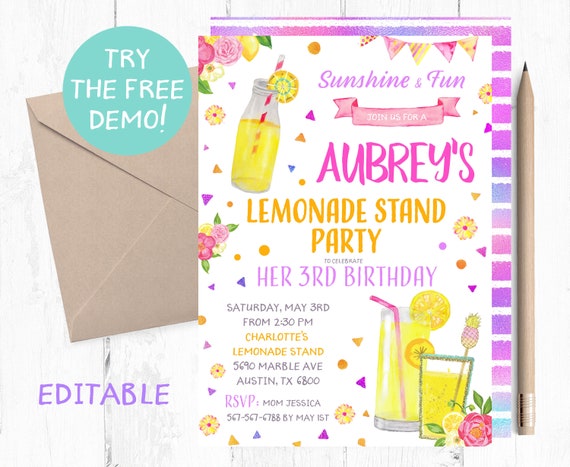 Lemonade Stand Birthday Invitation Lemonade Stand Birthday - Etsy