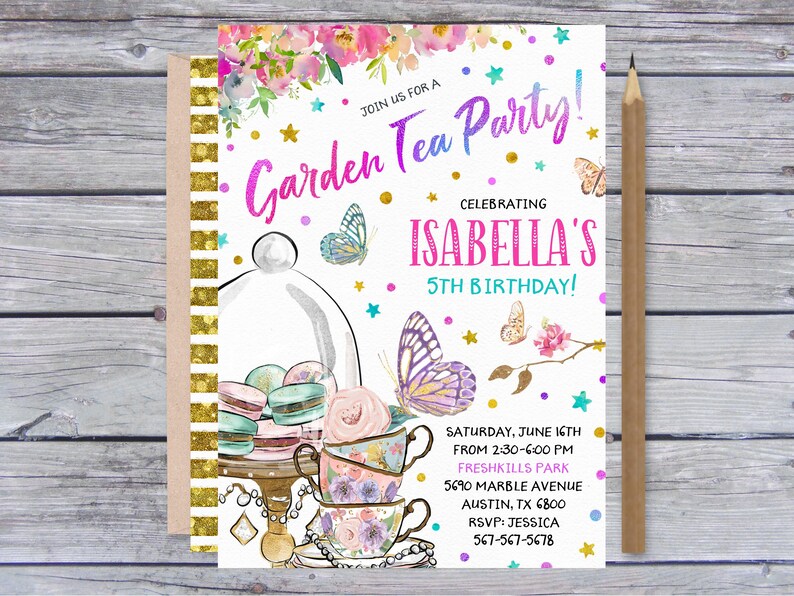 Editable Garden Tea Party Invitation, Butterfly Tea Invitation Template ...
