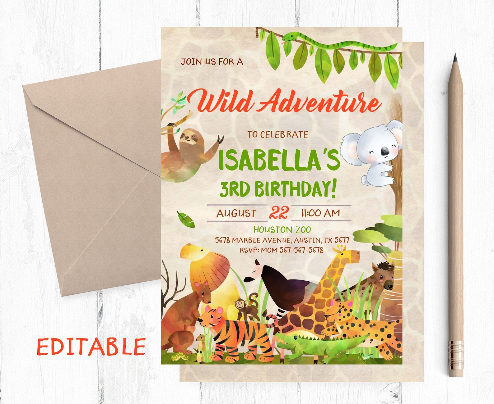 Editable Safari Invitation Girl Safari Birthday Party Safari - Etsy