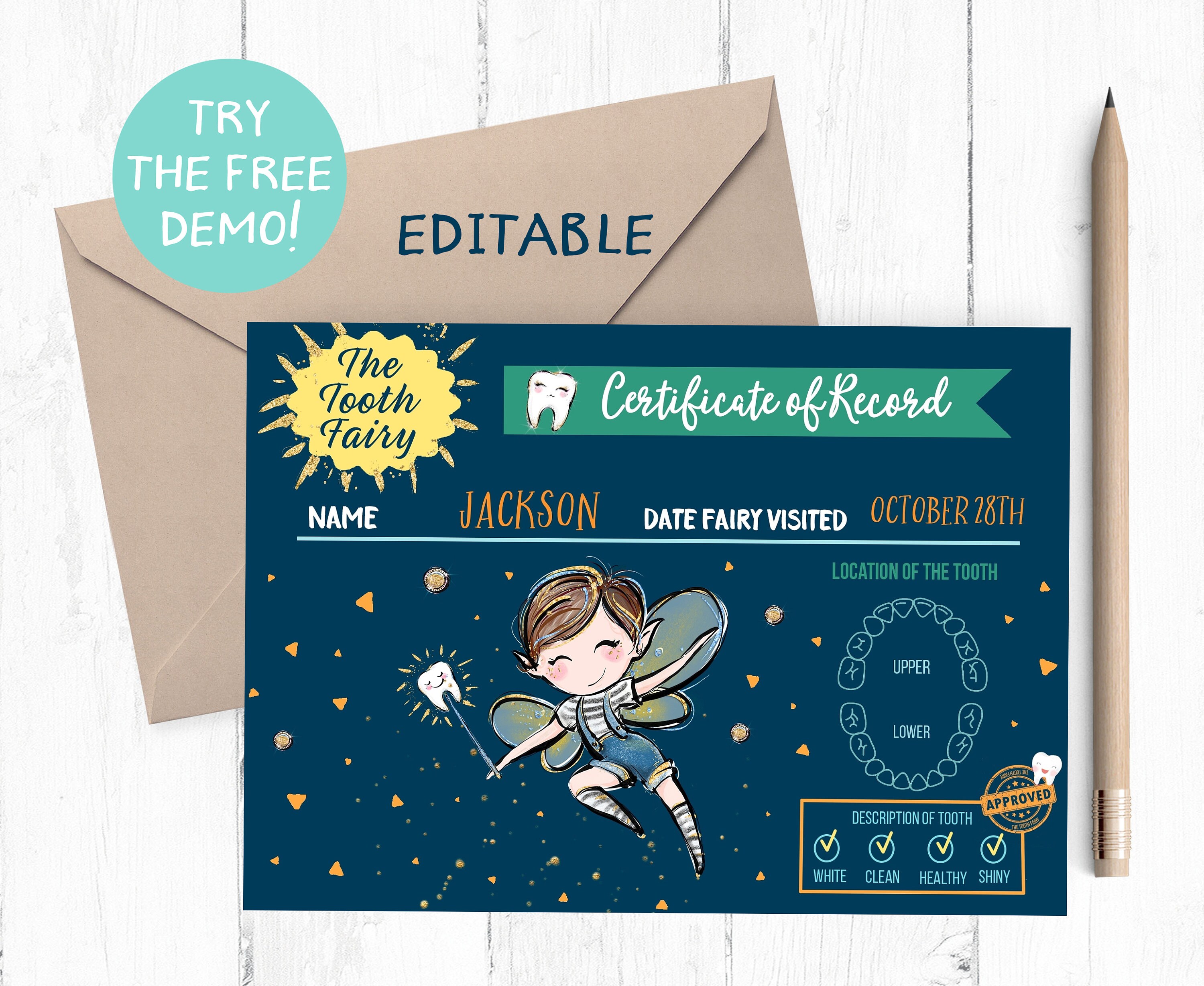 EDITABLE Brunette Boy Tooth Fairy Set Boy Tooth Fairy - Etsy