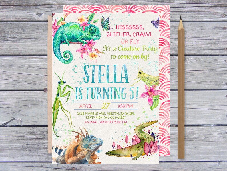 Creature Party Invitation Girl Girl Reptile Party | Etsy