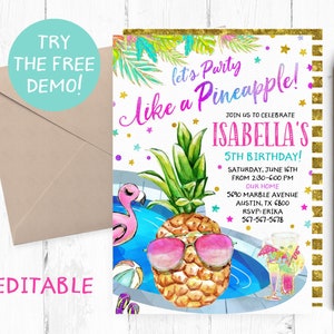 Editable Pineapple Pool Invitation, Pineapple Pool Party Editable ...