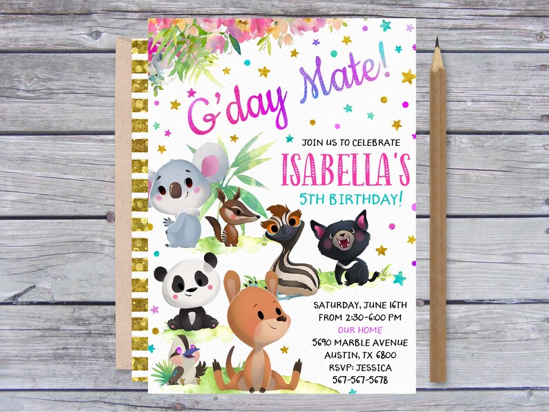 Editable Australian Invitation Australian Animals Editable - Etsy