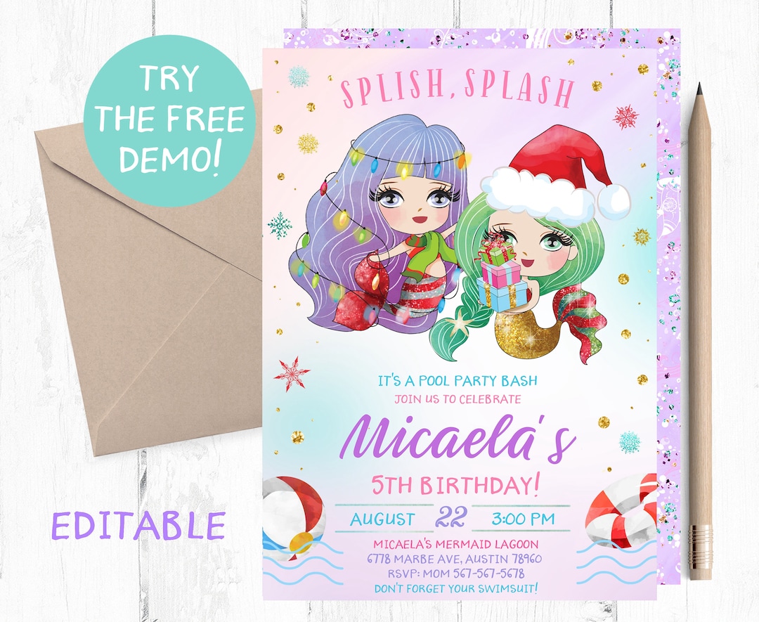 Holiday Pool Birthday Invitations, Holiday Pool Birthday Party Invites ...