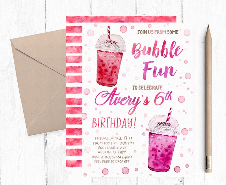 Bubble Tea Invitations Bubble Tea Birthday Party Bubble | Etsy