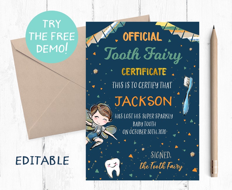 EDITABLE Brunette Boy Tooth Fairy Set Boy Tooth Fairy - Etsy