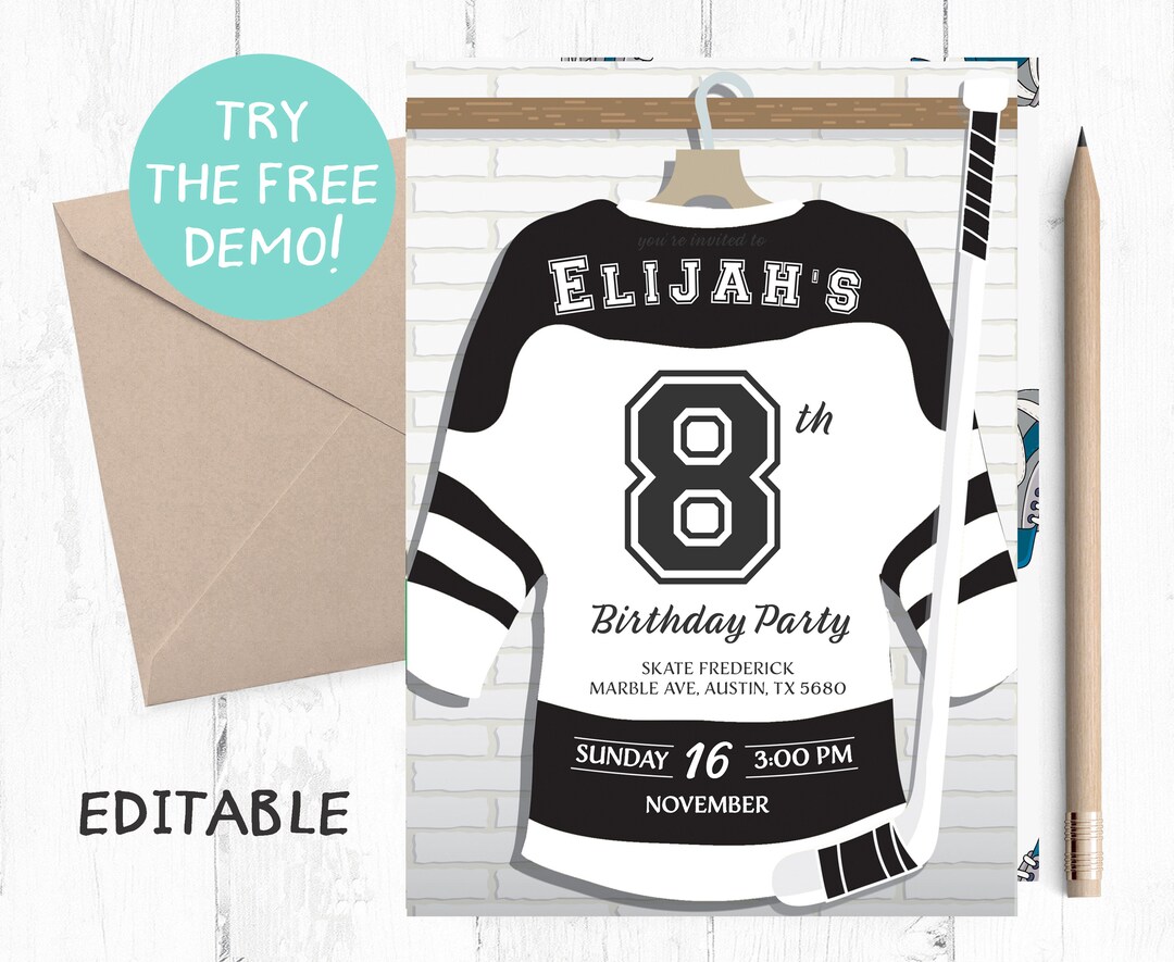 Hockey Black Jersey Invitation, Hockey Invitation Instant Download ...