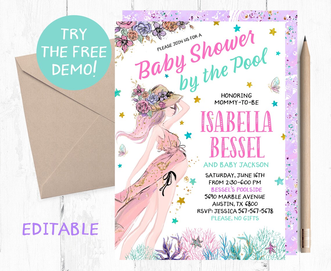 Pool Baby Shower Invitation Beach Baby Shower Tropical Baby | Etsy