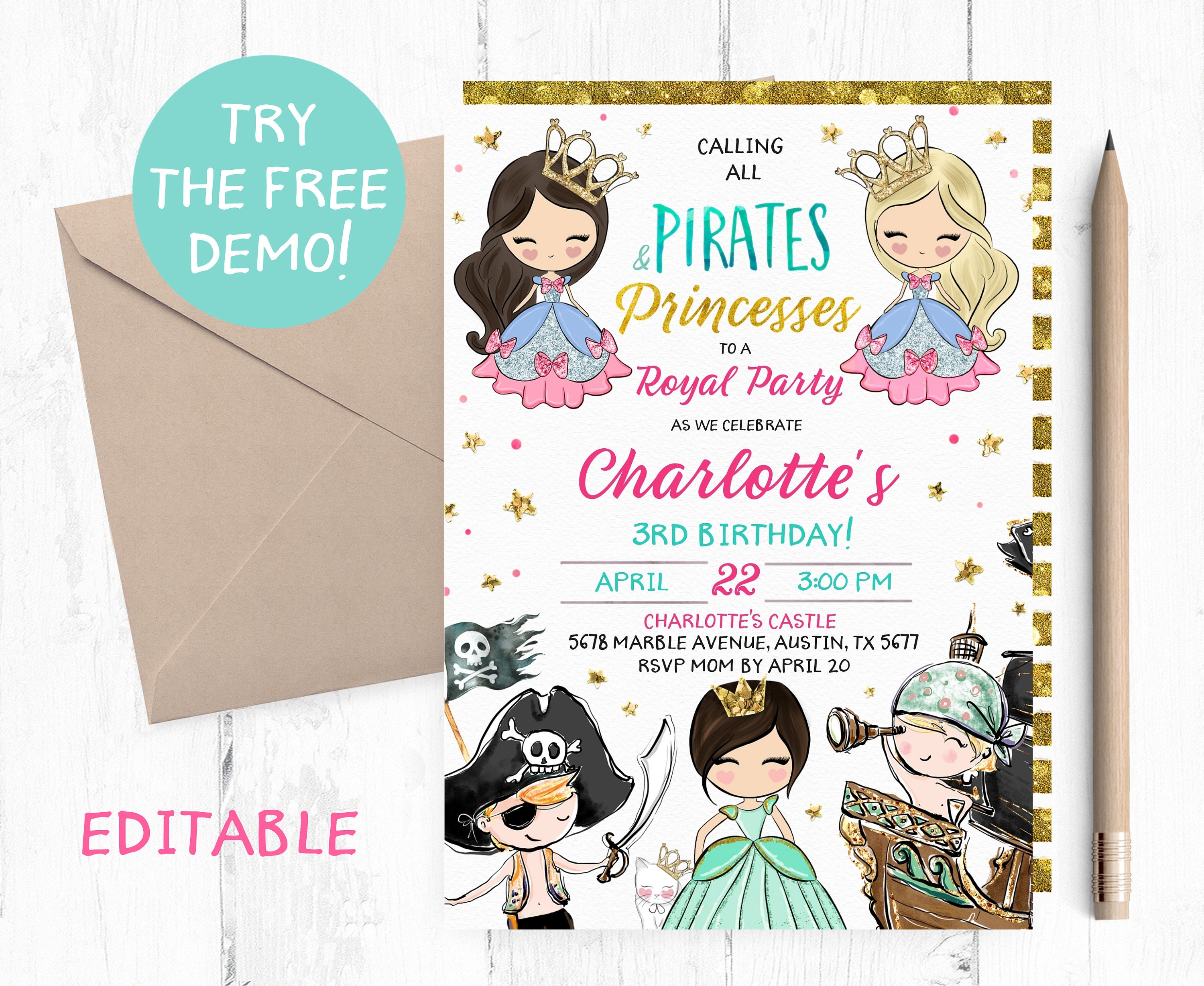 Pirate Princess Birthday Invitation Templates