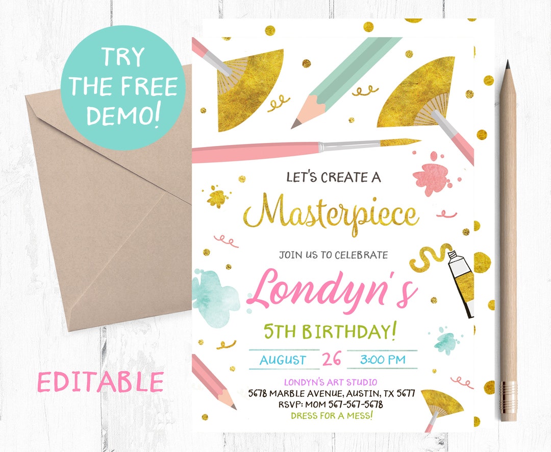 Art Party Invitation, Paint Party Invitation, Art Birthday Party ...
