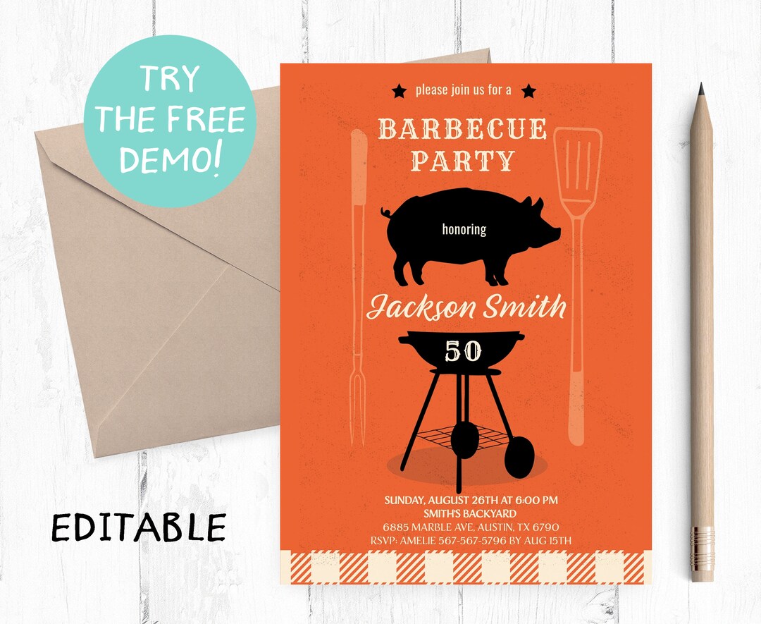 Editable Adult Barbecue Invitation, Adult BBQ Birthday Party Invitation ...