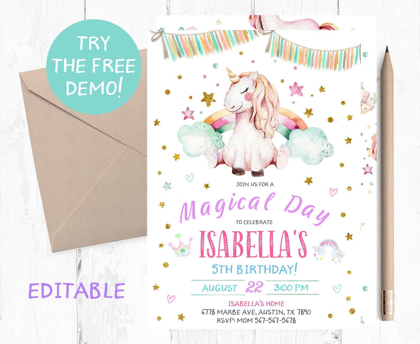 Cute Unicorn Invitation Magical Day Unicorn Printable - Etsy