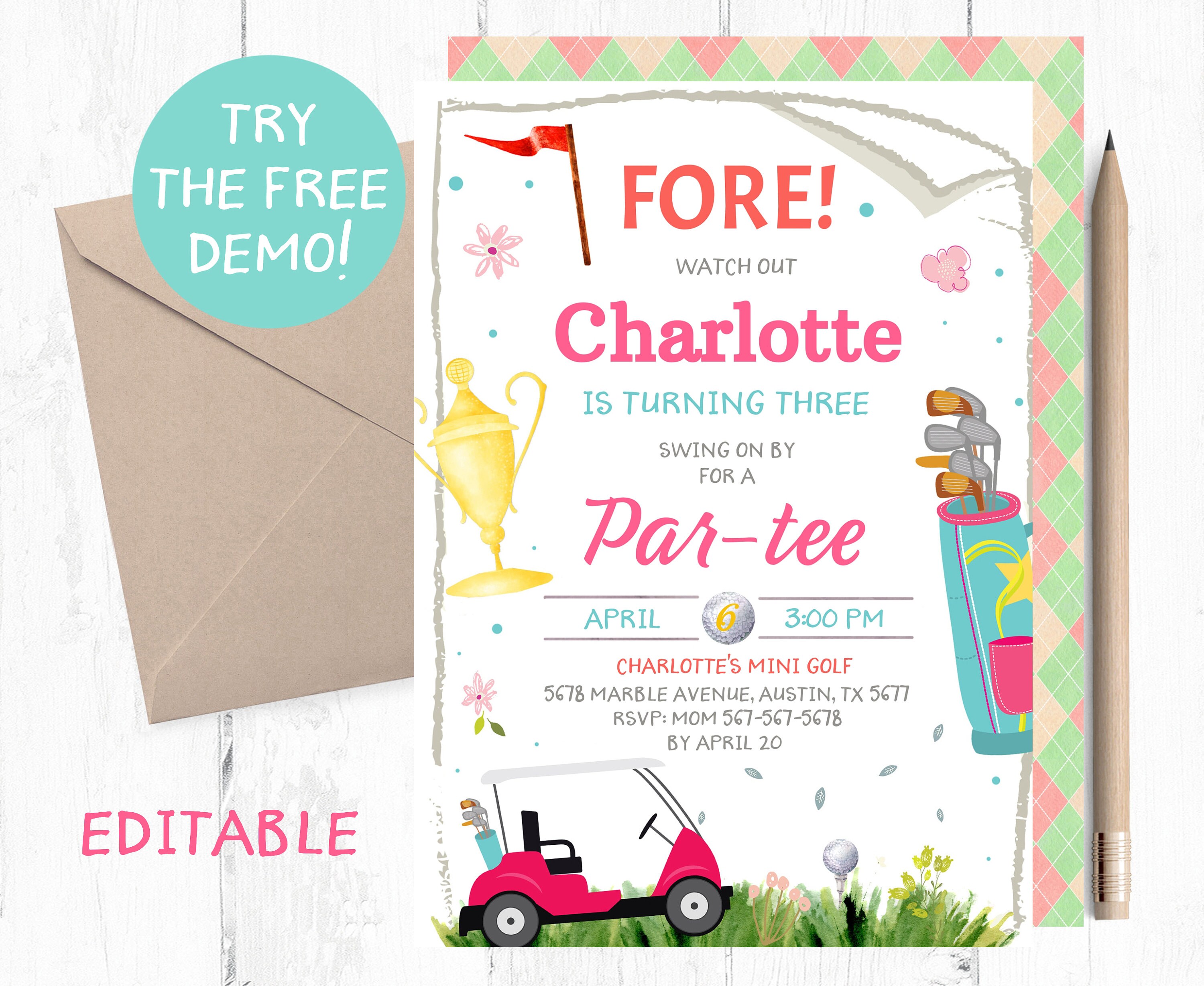 Mini Golf Invitations Golf Birthday Invitation With Photo Editable