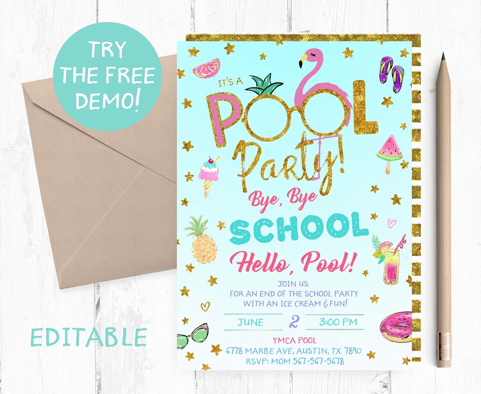 Editable End of the School Pool Party End of the School - Etsy