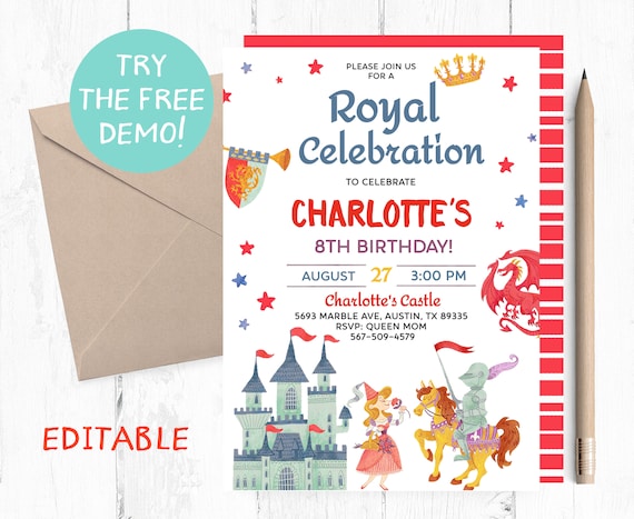 Medieval Invitation Royal Birthday Party Knightly Party | Etsy