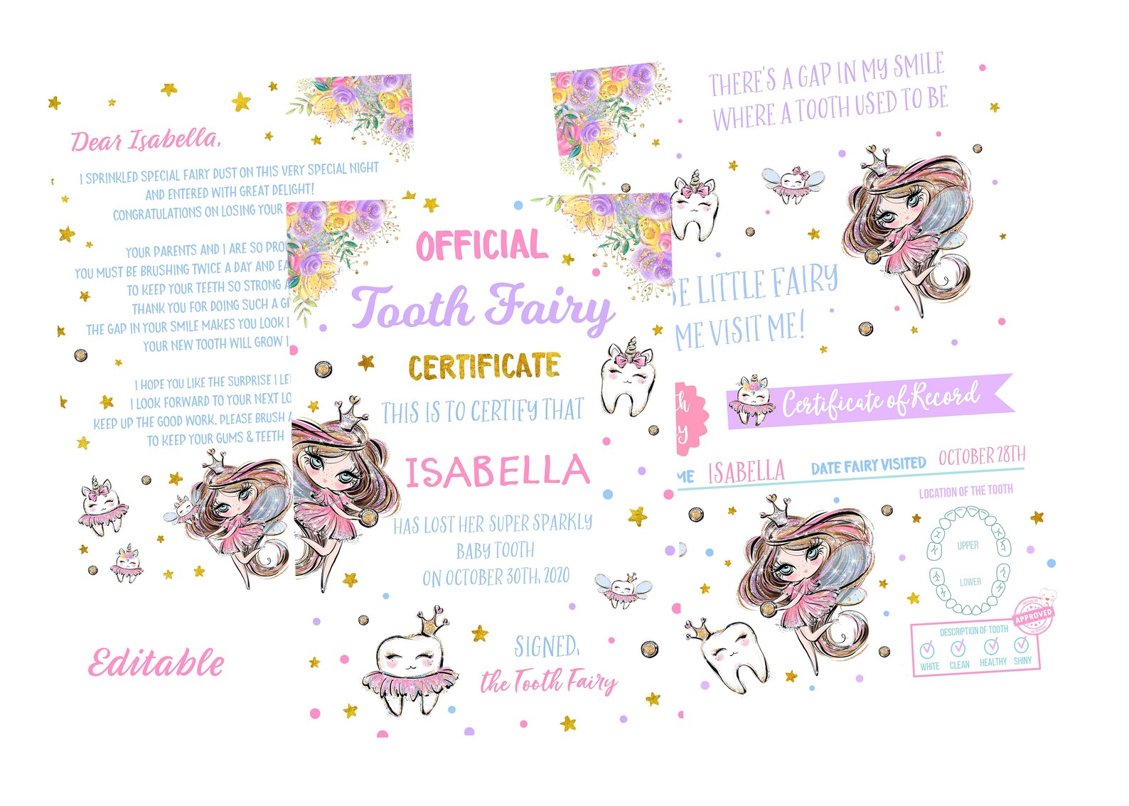 EDITABLE Brunette Tooth Fairy Set Tooth Fairy Editable | Etsy